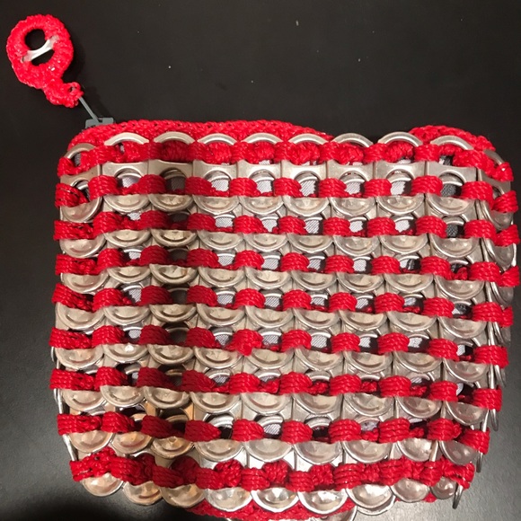 Bags | Crocheted Soda Can Tab Zippered Makeup Bag Red With Silver Tabs ...